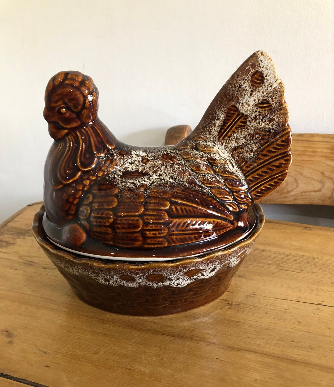 Fosters Pottery Hen on Basket Ceramic Egg Holder - Etsy