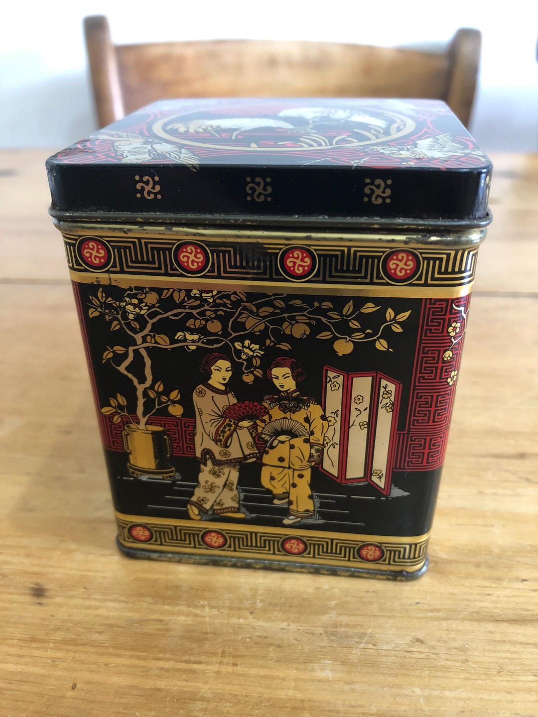 Vintage Oriental Asian Crane Pattern Metal Tea Caddy Tin - Etsy