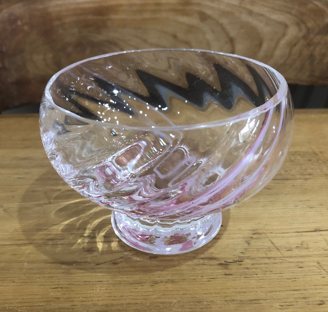 Caithness Pink Swirl Glass Footed Dish / Bowl - Etsy