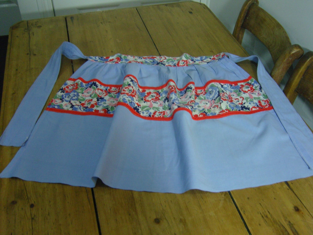 Vintage Pale Blue With Floral Stripe Half Apron - Etsy UK