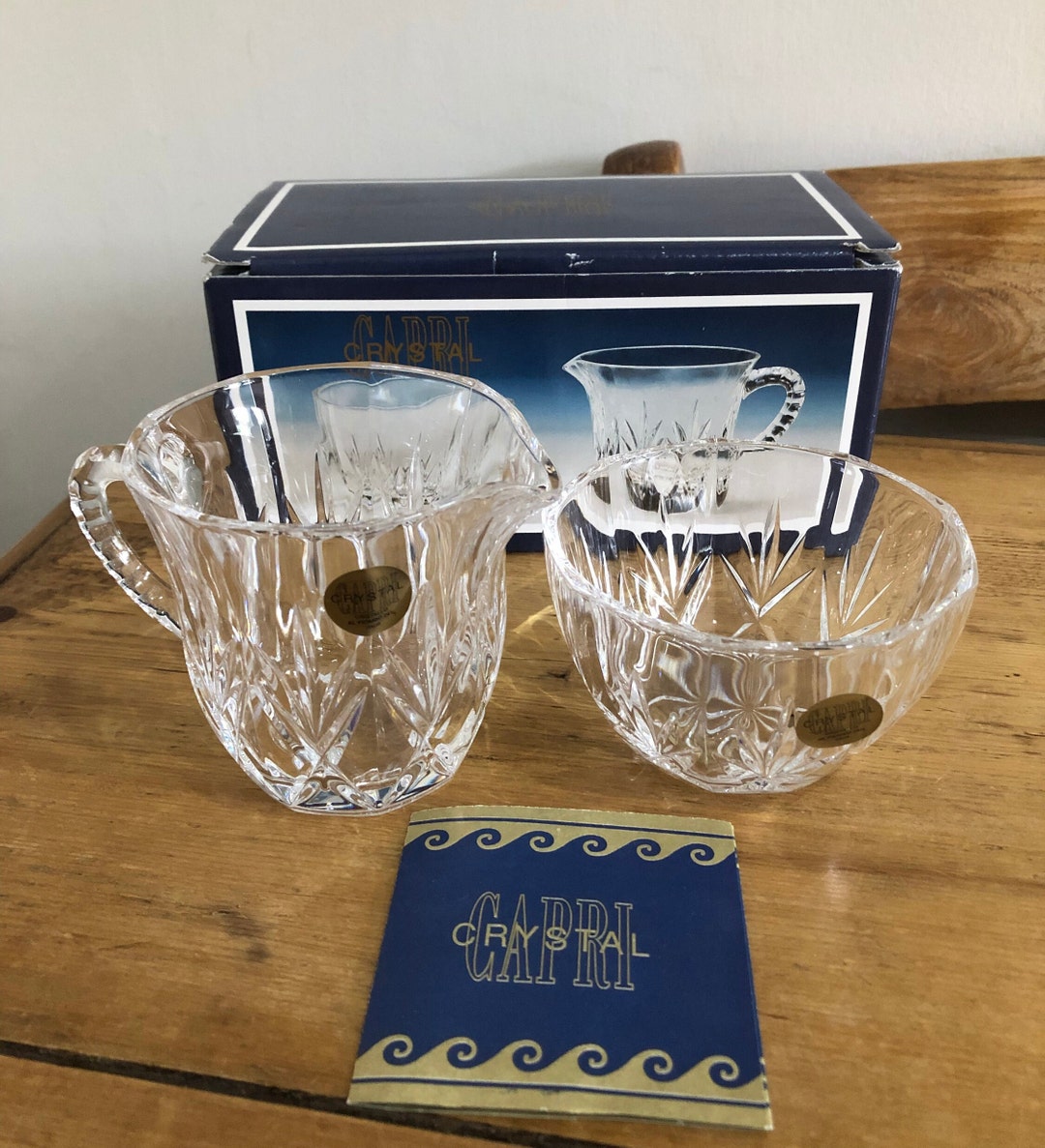 Capri Crystal Glass Creamer and Sugar Set - Etsy