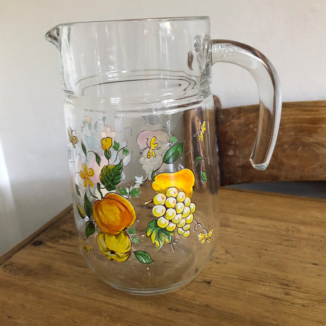 Retro Arc Fruit Pattern French Glass Jug / Pitcher - Etsy