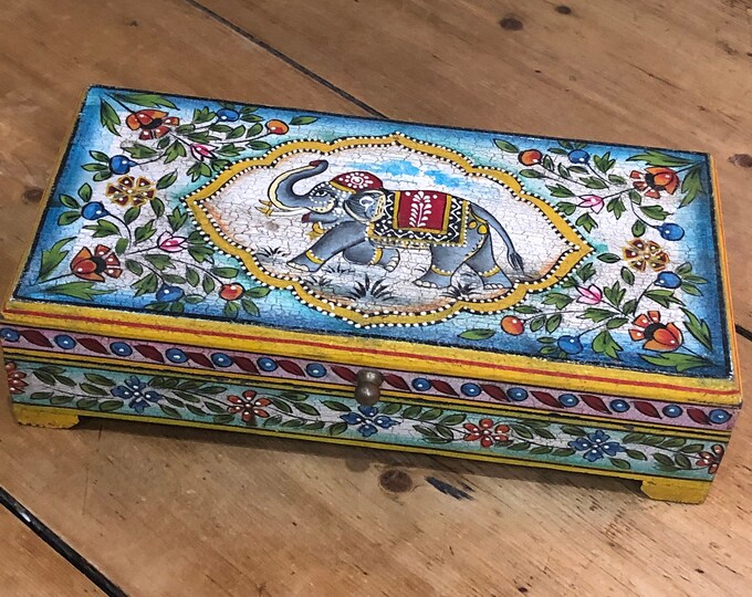 Indian Elephant Hand Painted Wooden Box - Etsy
