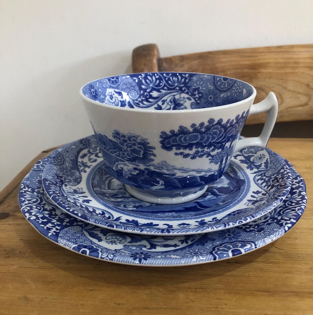 Spode Italian Pattern Blue and White Jumbo Cup, Saucer and Plate Trio ...