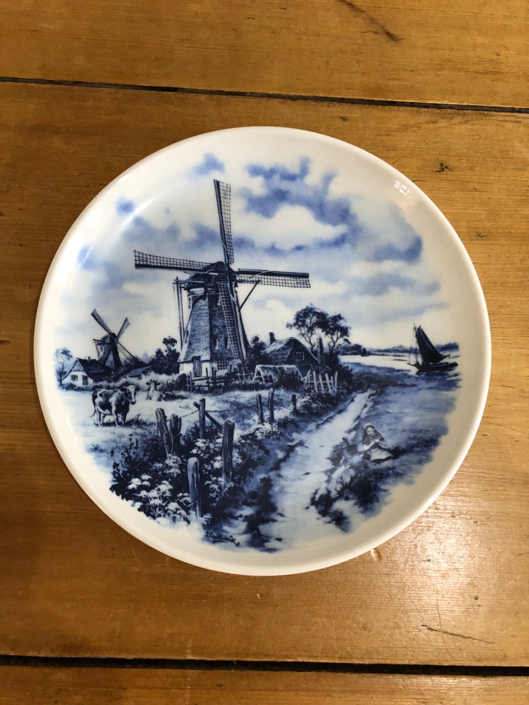 Delfts Blue Hand Decorated Blue and White Dutch Scene Collectible Plate ...