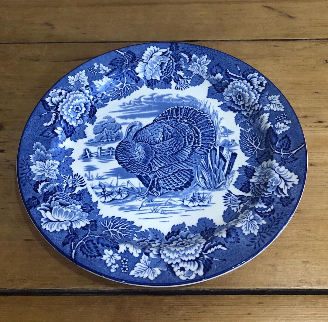 Wood's Burslem Blue and White Turkey Pattern Dinner Plate - Etsy