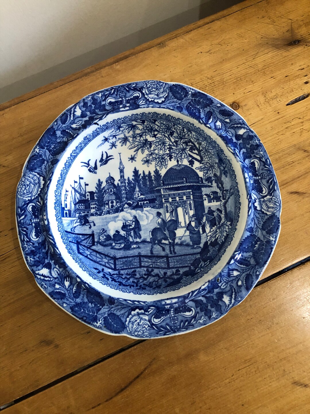 English Blue and White Pearlware Chinoiserie Oriental Design Deep Plate - Etsy