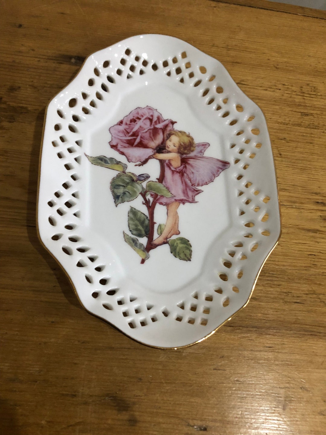 Reutter Flower Fairies Reticulated Oval Trinket Plate, the Rose Fairy ...