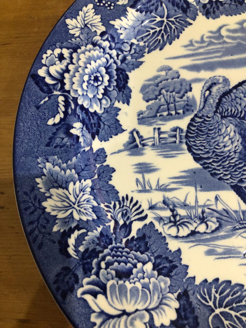 Wood's Burslem Blue and White Turkey Pattern Dinner Plate - Etsy