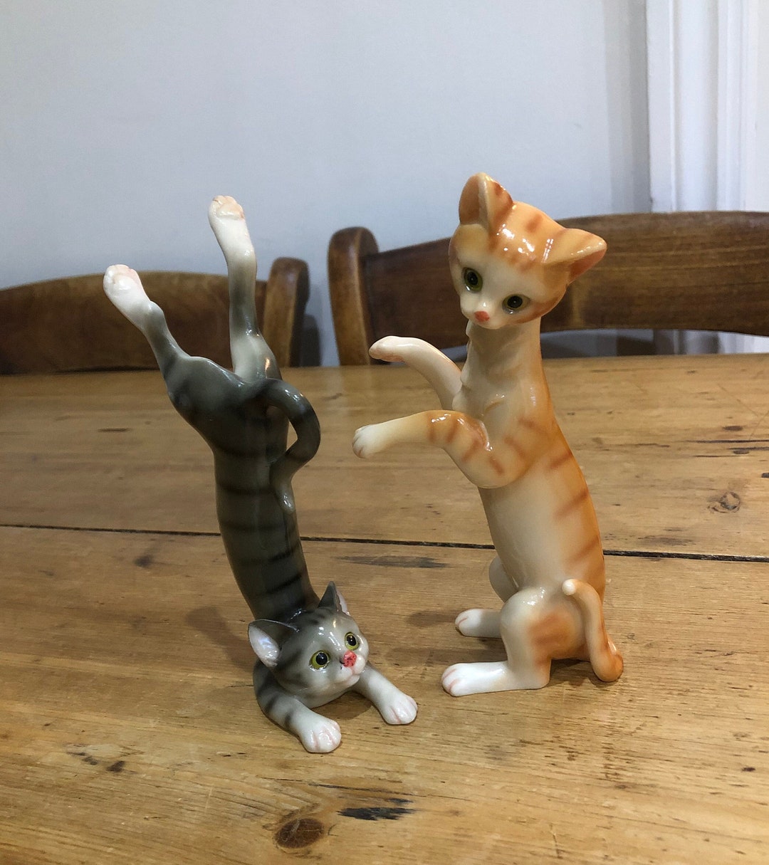 Kitsch Pair of Elongated Cat Figurines - Etsy