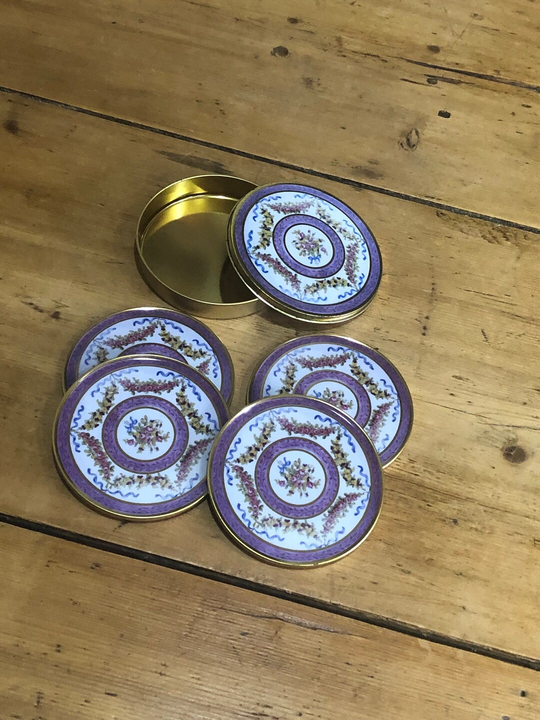 Set of 4 Swags and Flowers Metal Coasters in a Tin - Etsy