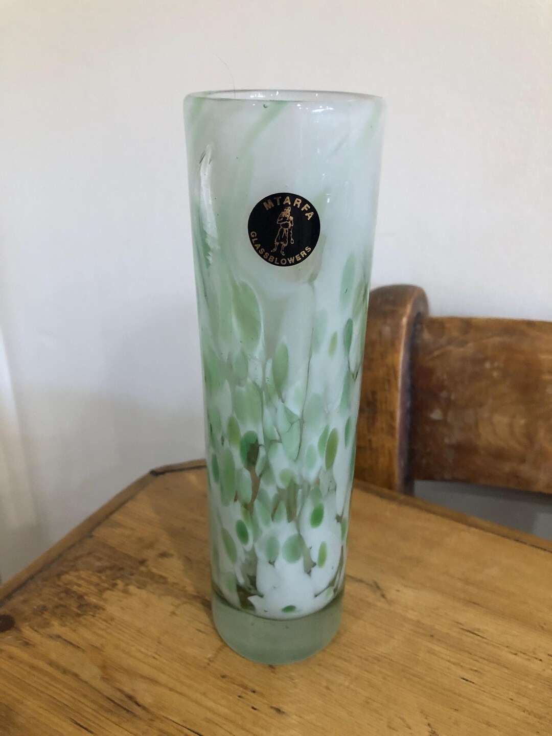 Mtarfa Maltese Green and White Tall Cylinder Glass Vase - Etsy