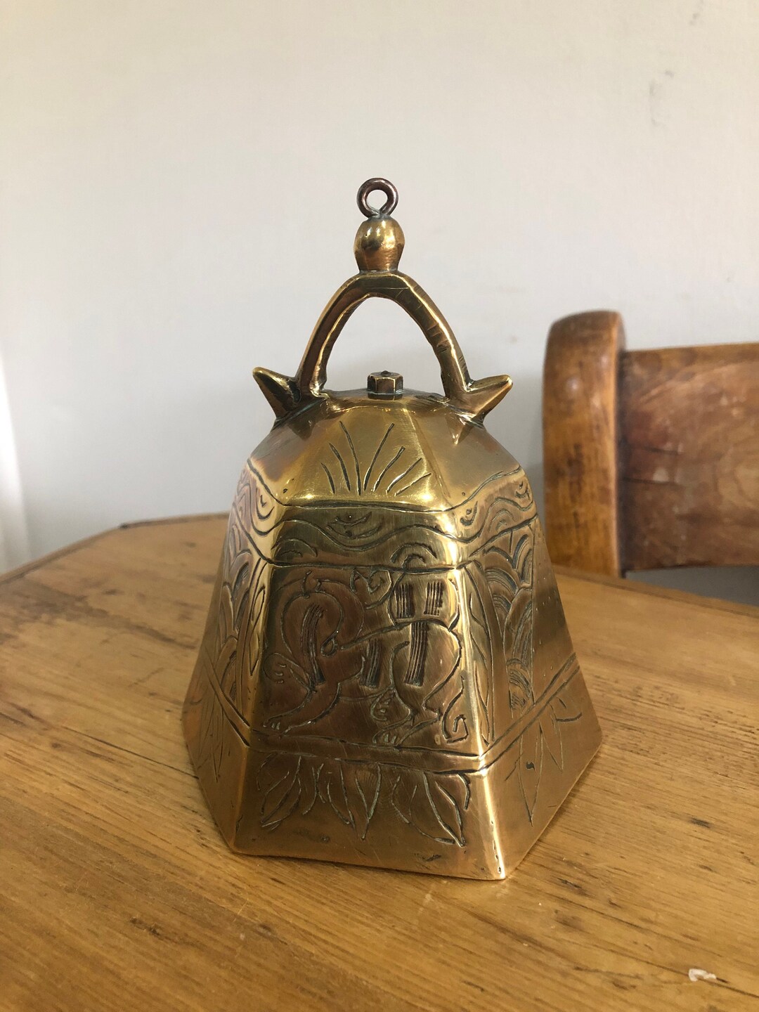 Large Decorative Hexagonal Brass Bell - Etsy