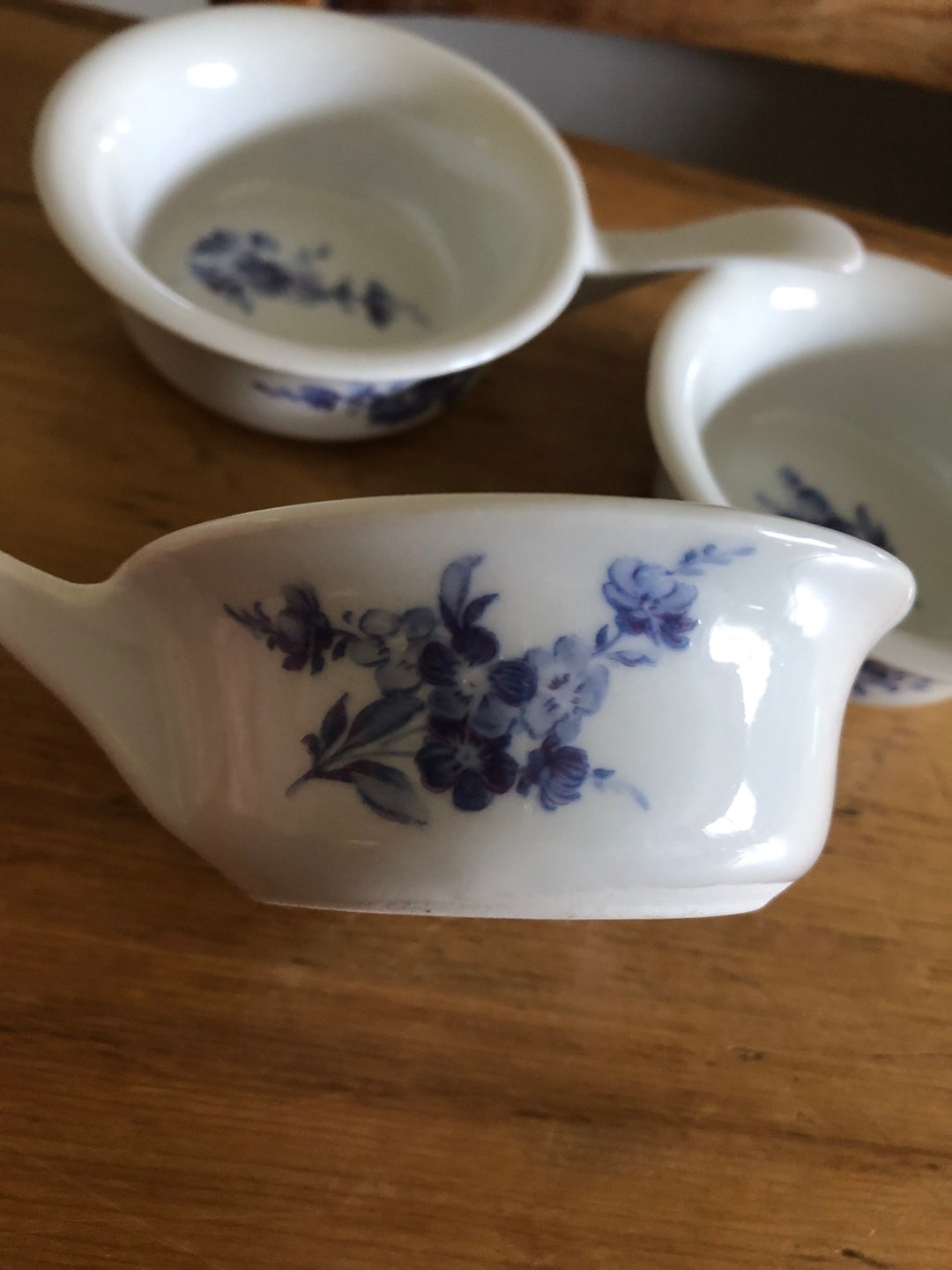 Set of Three Apilco Blue and White Floral Handled Butter or Sauce Mini ...
