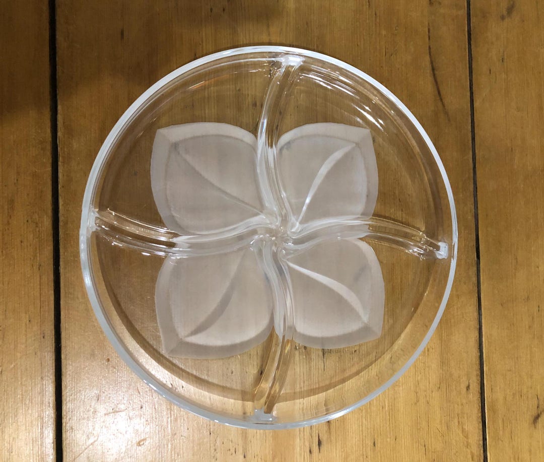 J Durand Florence Four Section Frosted Flower Lead Crystal Glass Hors D ...