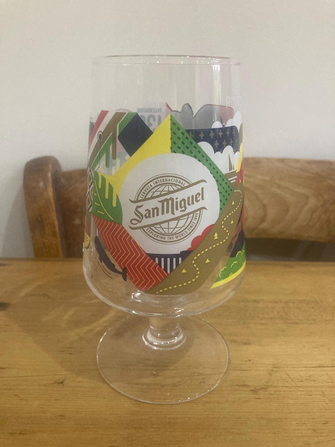 San Miguel 130 Year Anniversary Spanish Beer Glass, Stemmed Pint Glass ...
