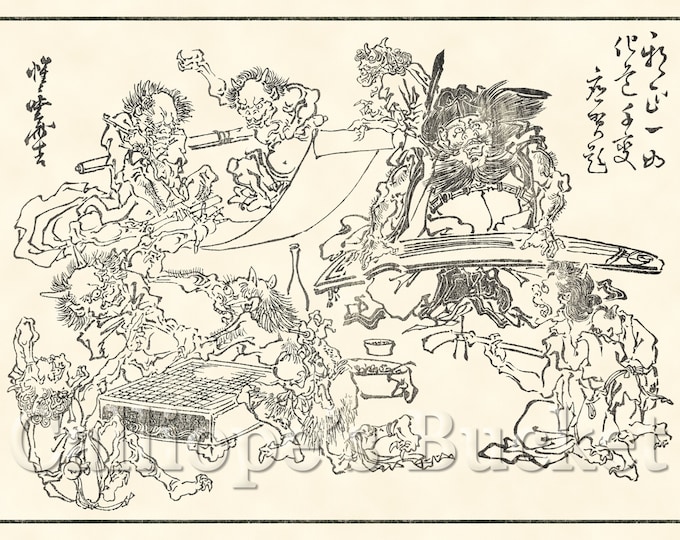 Shoki the Demon Queller and Seven Demons From a Kyosai Sketch Book 暁斎略畫 ...