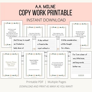 Charlotte Mason Printable Copywork, A.A. Milne Homeschool Printable ...