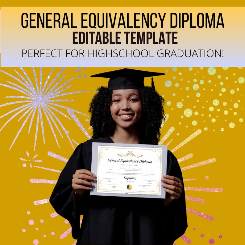 Editable High School Diploma Template General Equivalency - Etsy