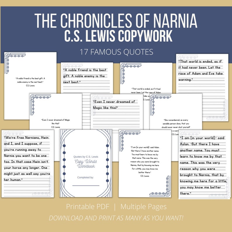 Chronicles of Narnia Printable Copywork C.S. Lewis Christian Homeschool ...