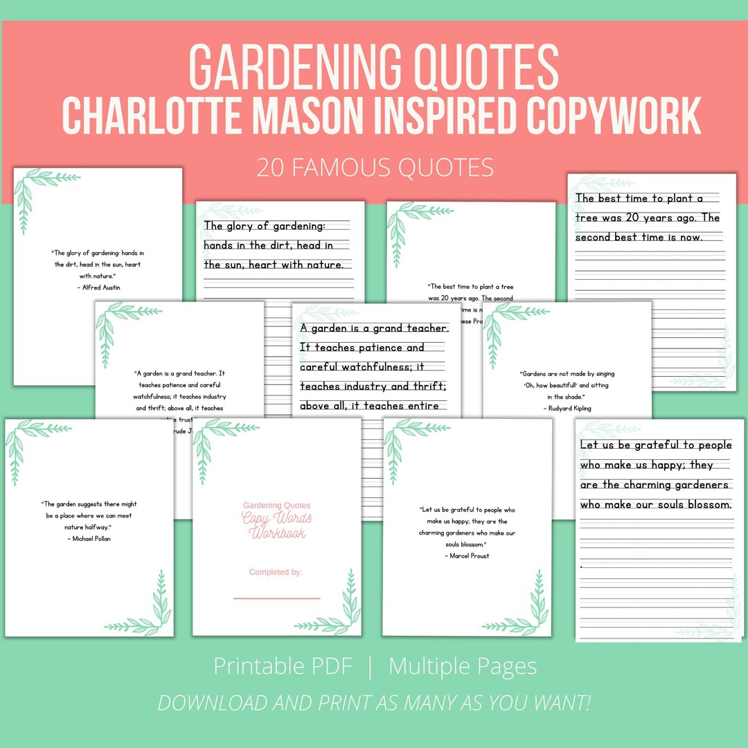 Copywork Printable Gardening Quotes Charlotte Mason Christian ...
