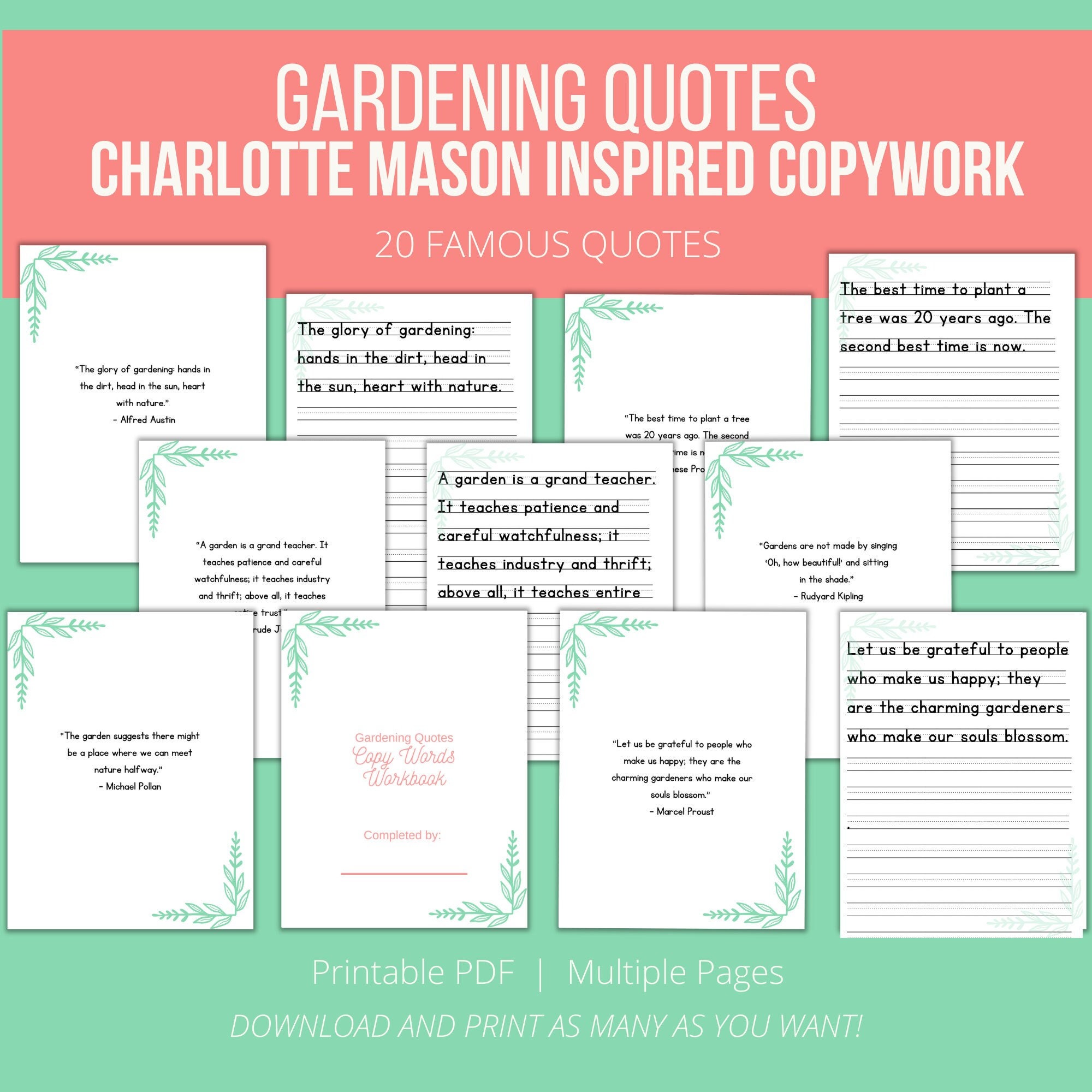 Copywork Printable Gardening Quotes Charlotte Mason Christian ...