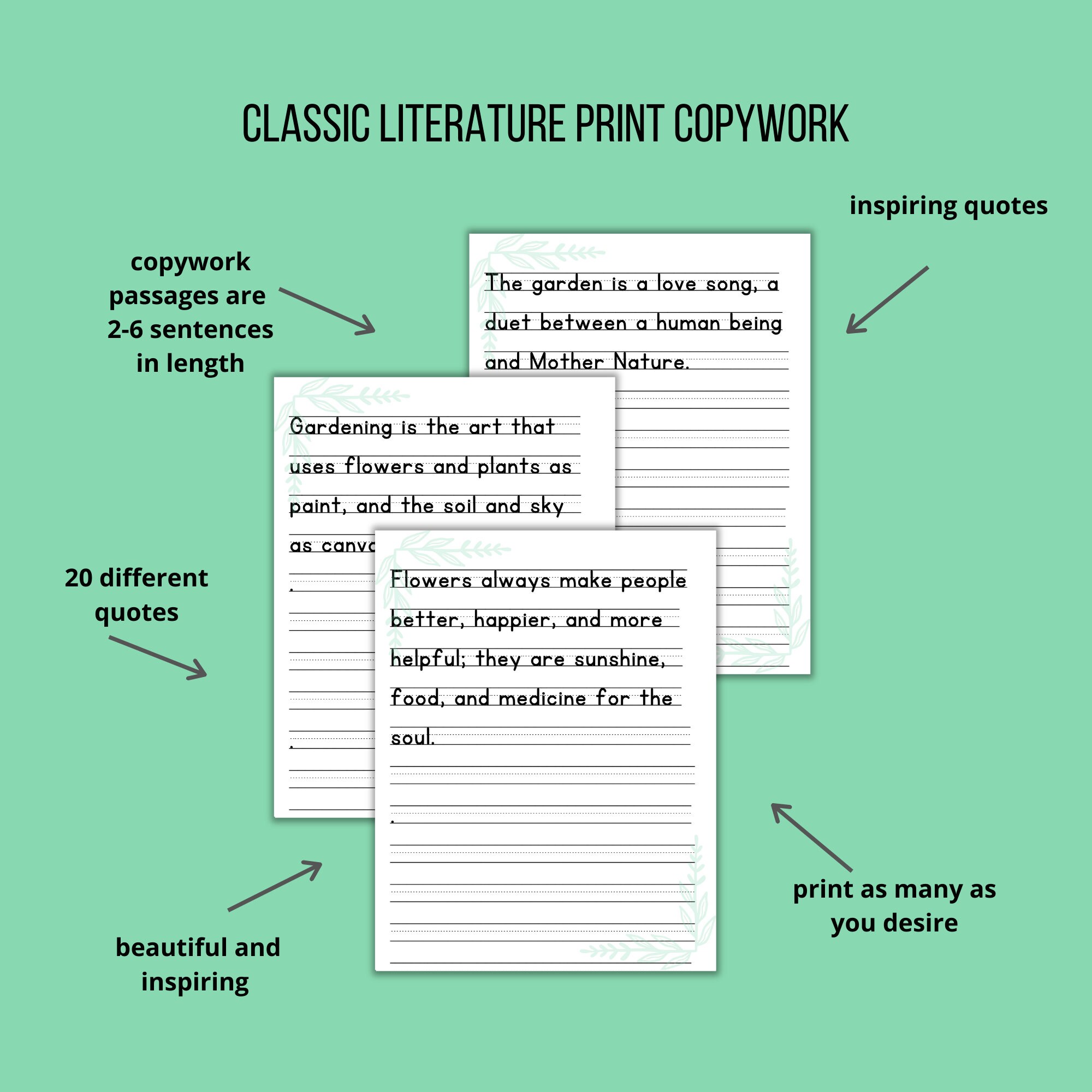 Copywork Printable Gardening Quotes Charlotte Mason Christian ...