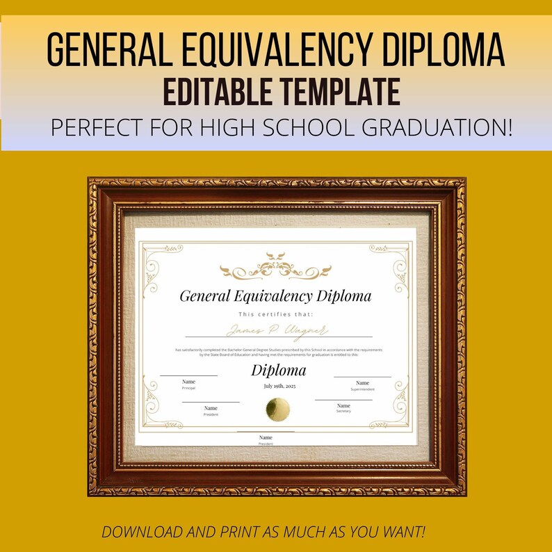 Editable High School Diploma Template General Equivalency - Etsy Editable High School Diploma Template General Equivalency - Etsy