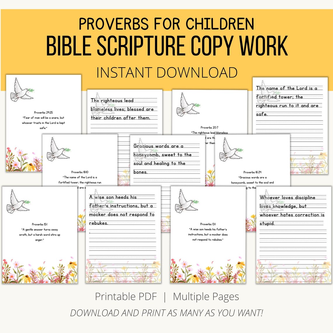 Scripture Copywork Printable Proverbs Copy Work Bible Scripture ...