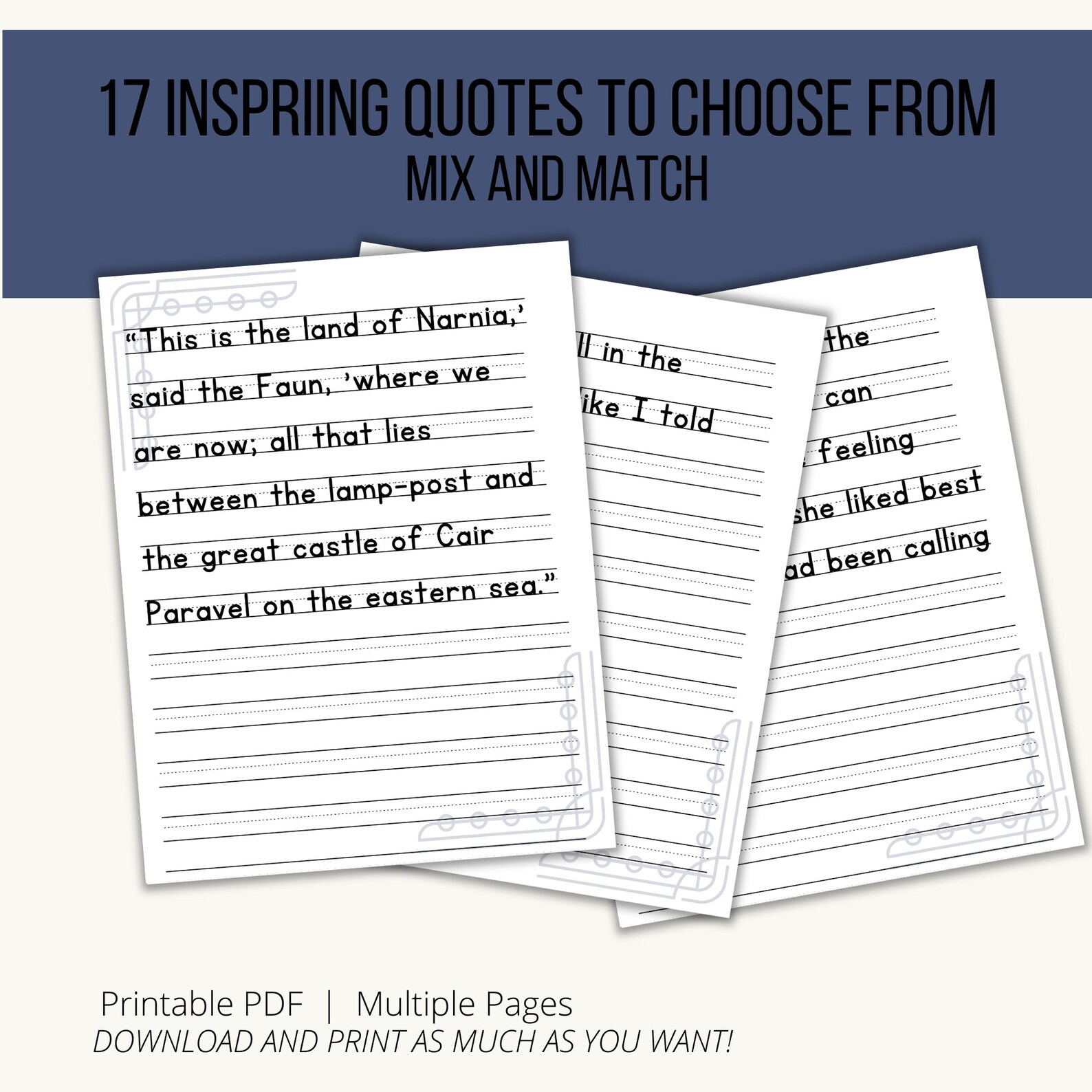 Chronicles of Narnia Printable Copywork C.S. Lewis Christian Homeschool ...