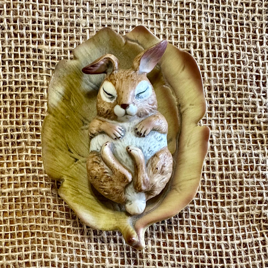 Vintage House of Global Art Harvey Knox Bunny Rabbit Sleeping on Leaf ...