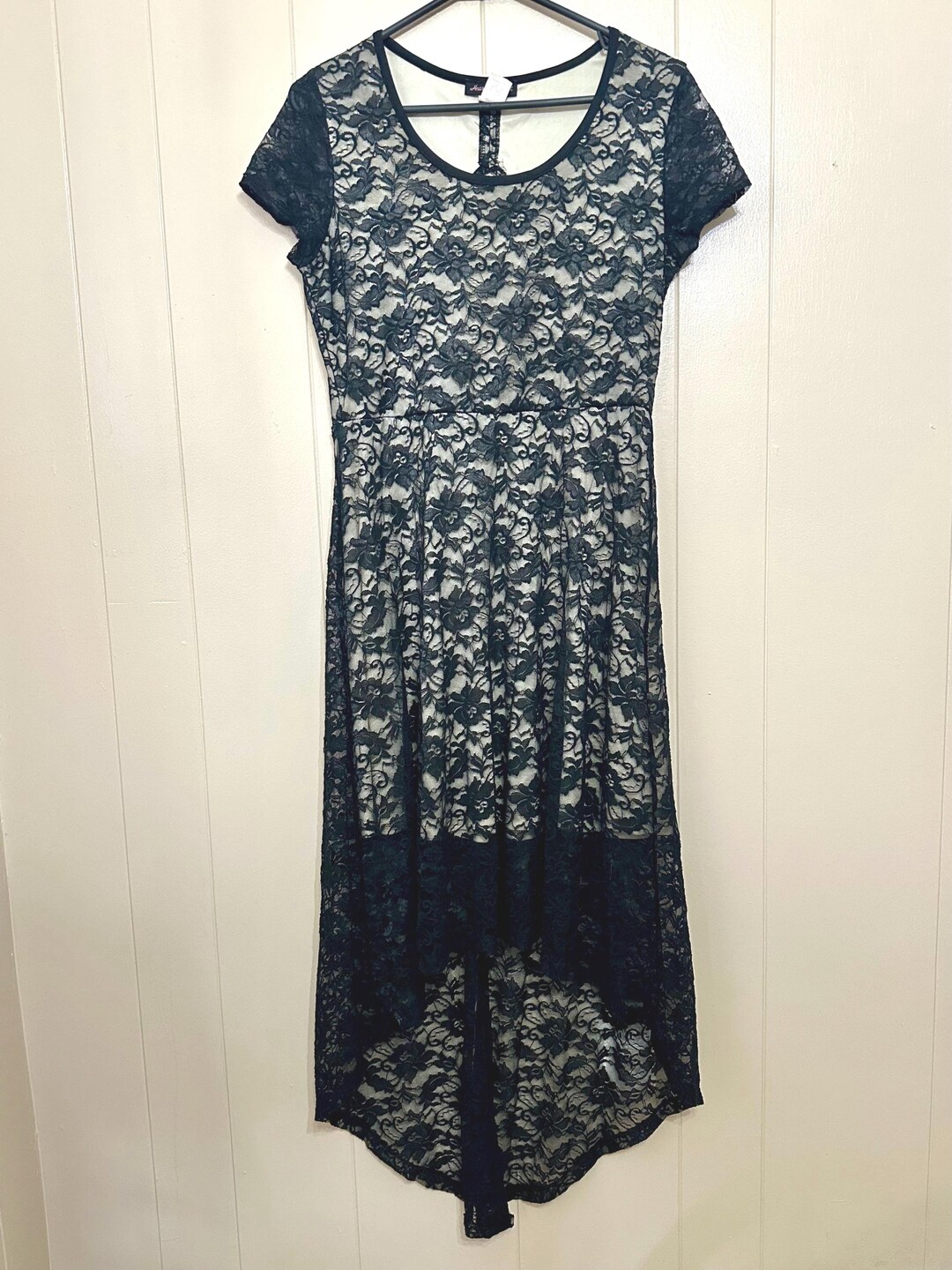 Vintage Black Lace High-low Dress, Open Back, Sz L - Etsy