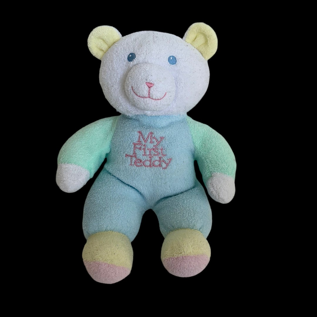Vintage My First Teddy Bear Pastel Terry Cloth Rattle Plush Stuffed Toy ...