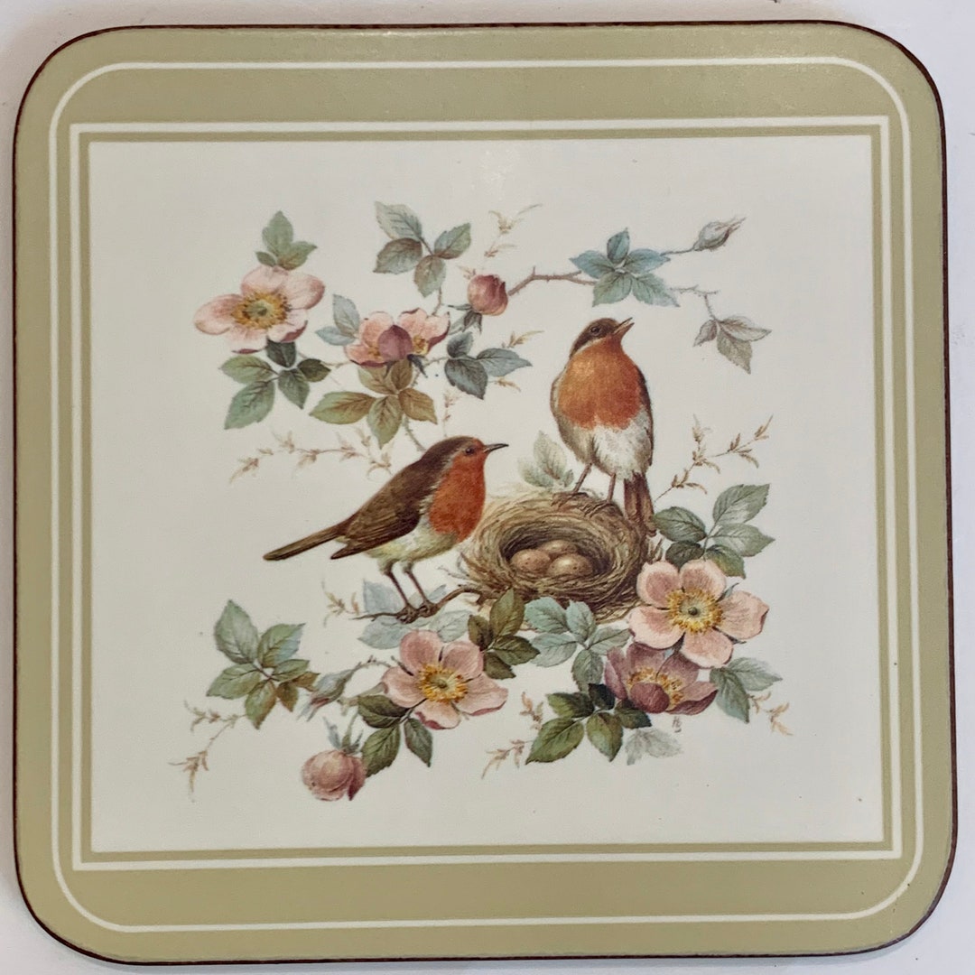 Vintage Pimpernel Coasters Robins Nest Birds Acrylic Cork MCM England ...