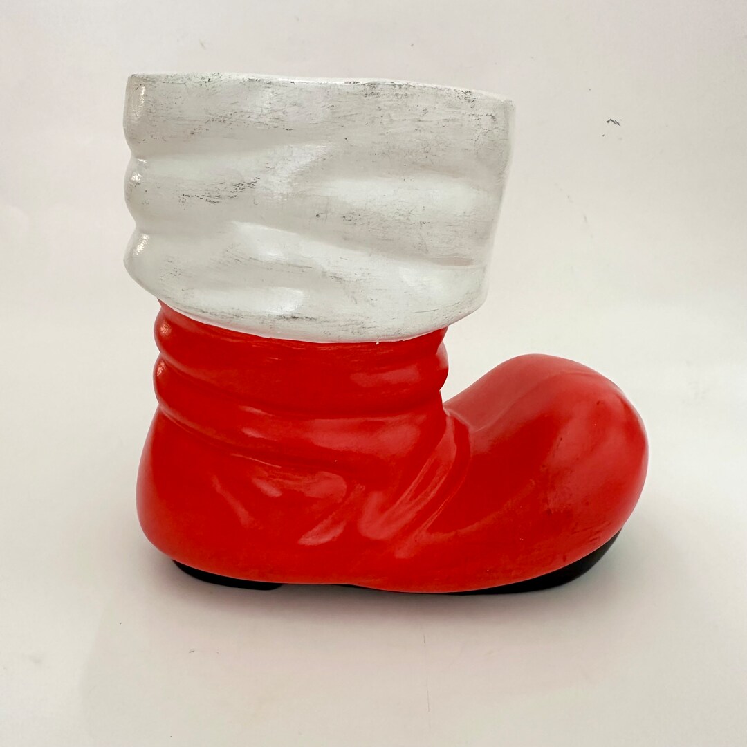 Vintage Red Santa Boot Planter Handmade Christmas Decor Ceramic Large 7 ...