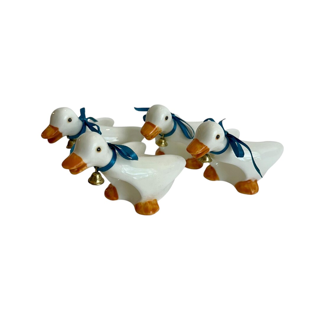 Vintage White Goose Duck Blue Ribbon Ceramic Napkin Rings Set of 4 ...