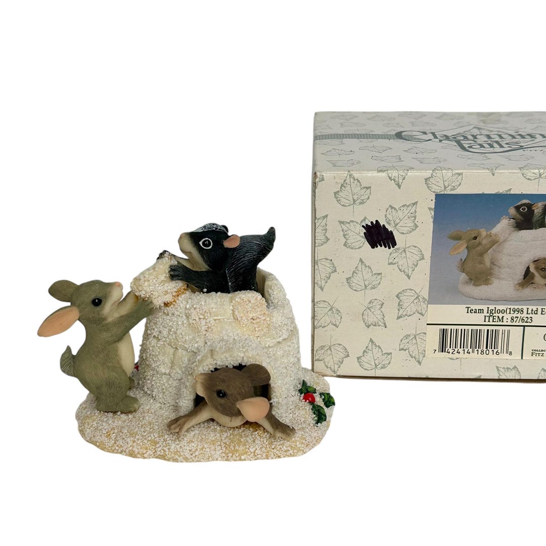 VTG Charming Tails Fitz & Floyd Team Igloo Christmas Mouse Bunny Skunk ...