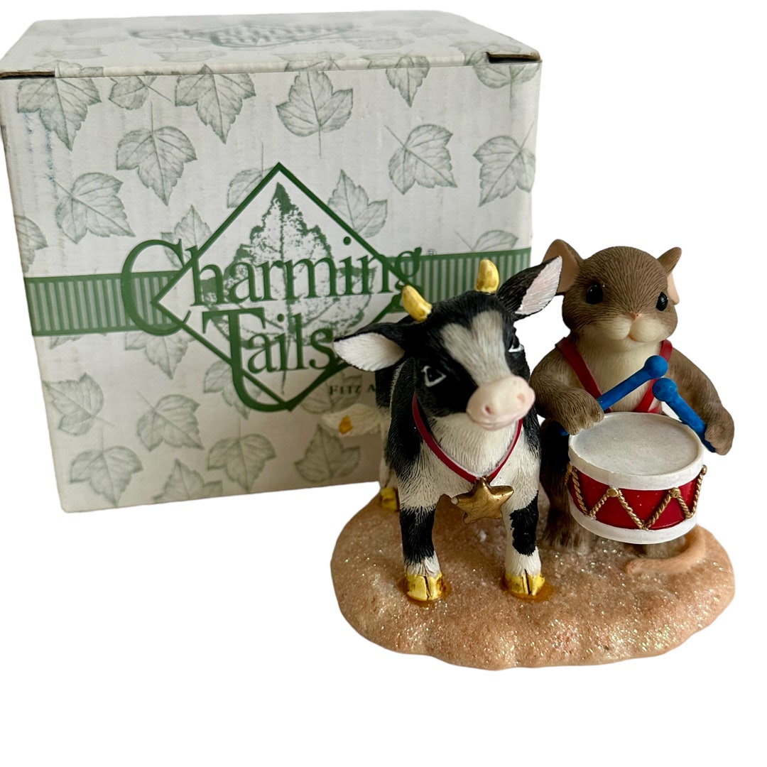 Fitz & Floyd Charming Tails Im Moo-ved Moved by You Cow Mouse Drummer ...