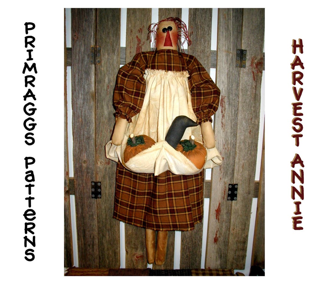 Primitive PATTERN Rag Doll Holding Pumpkins, Crows - Harvest Annie ...