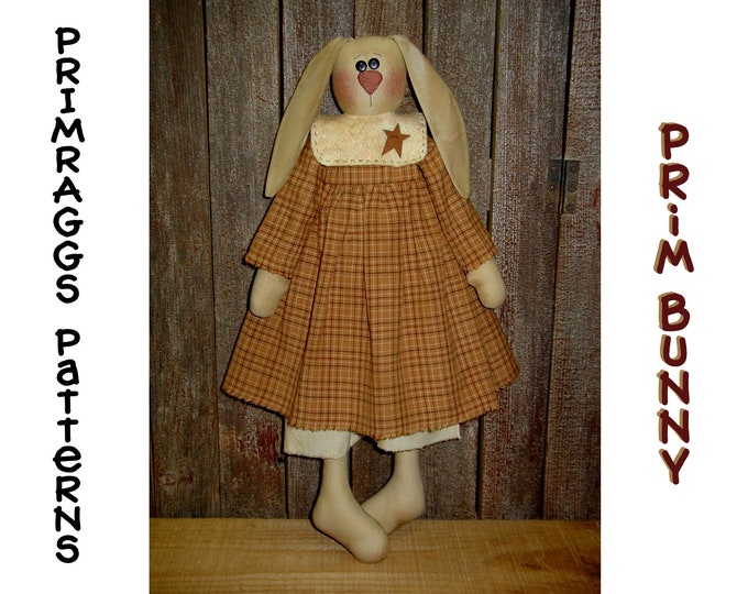 Prim Bunny Wit His Basket Pants Primitive Bunny PATTERN HHF432 - Etsy