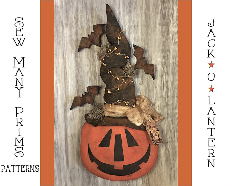 Primitive Halloween PATTERN Pumpkin, Bats, Grungy, Fall, Autumn - Jack ...