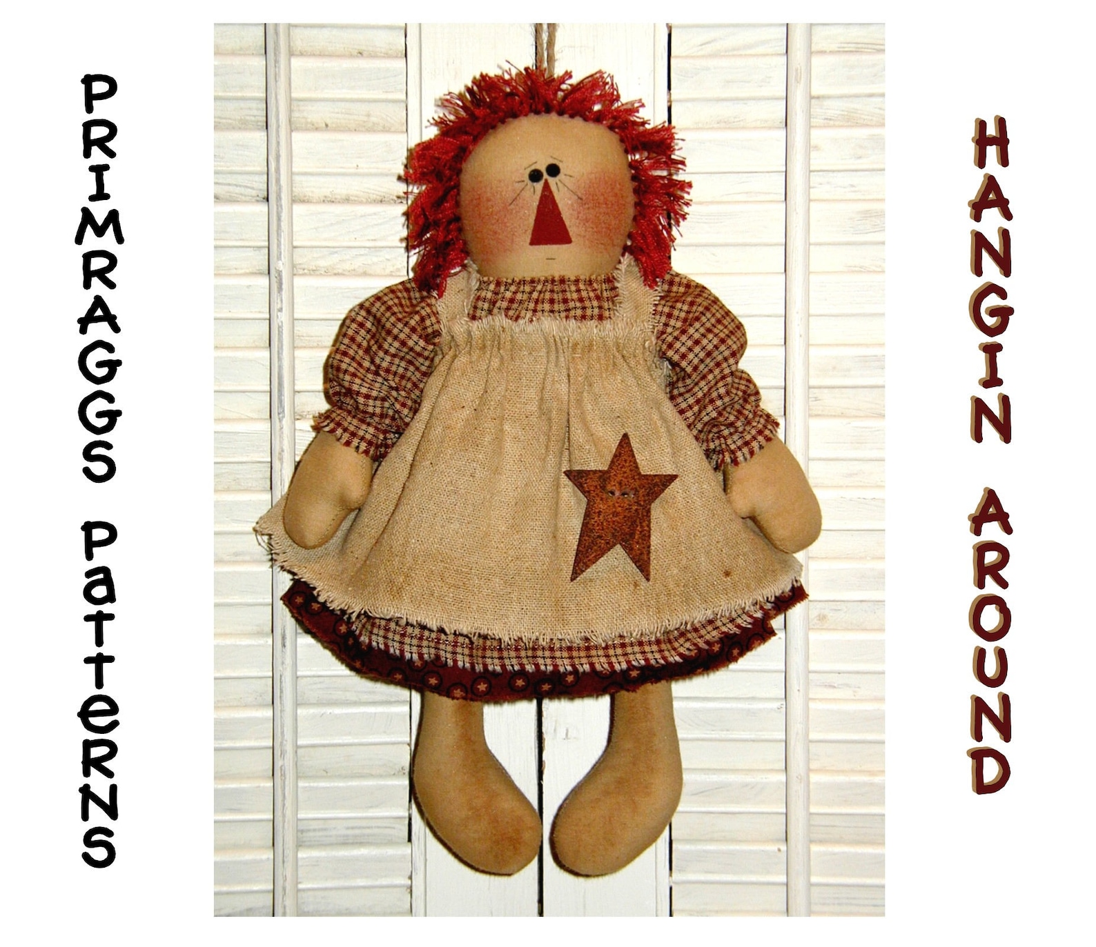Primitive Raggedy Ann PATTERN - Hangin Around - Cloth Rag Doll ...