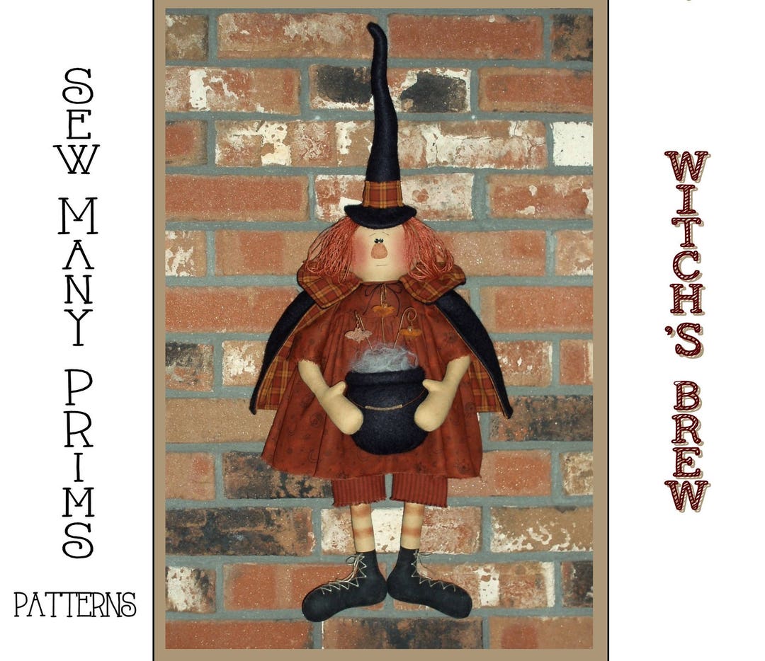 Prim Halloween PATTERN Primitive Raggedy Witch Holding Cauldron - Witch ...
