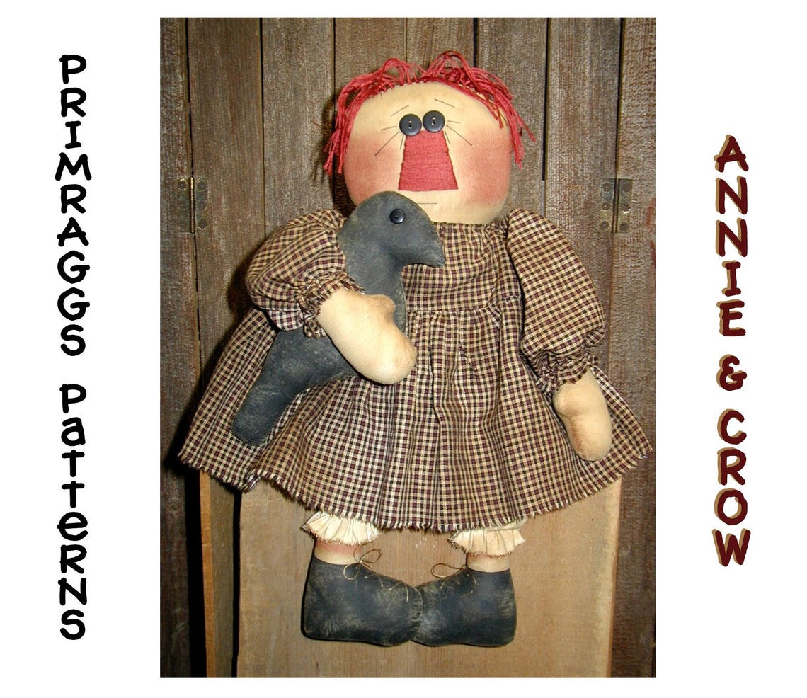 Prim Raggedy PATTERN Primitive Rag Doll Annie & Crow Fall - Etsy