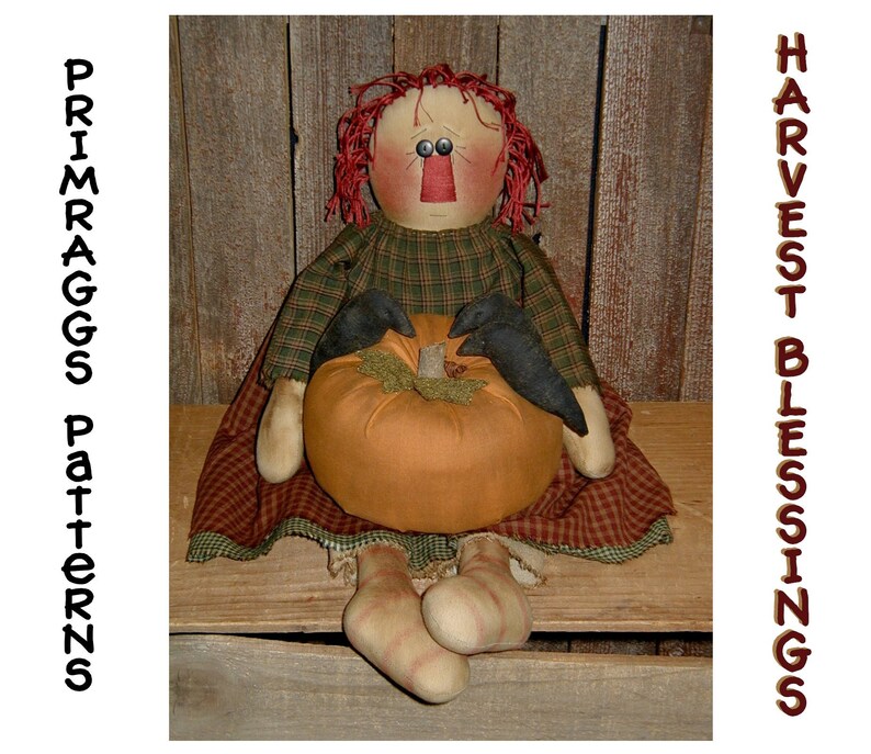 Primitive Annie PATTERN Prim Rag Doll Pumpkin Crow Harvest | Etsy