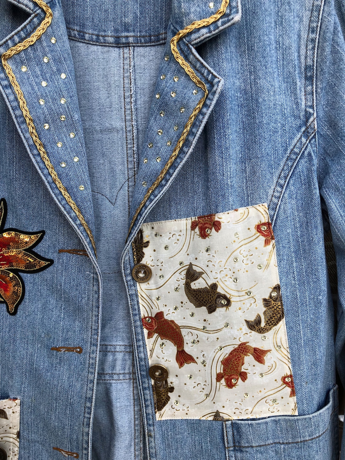 Koi Asian Fish Sequin Embellished Jean Jacket - Etsy