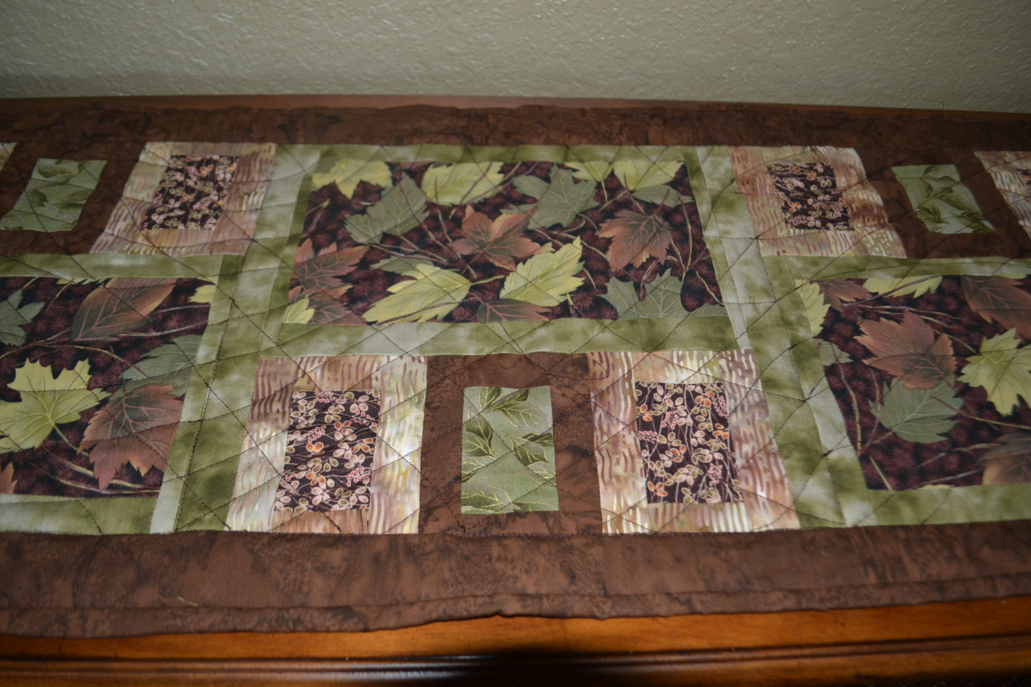 Fall Table Runner With Beautiful Leaf Fabric Patterns in Geometric ...