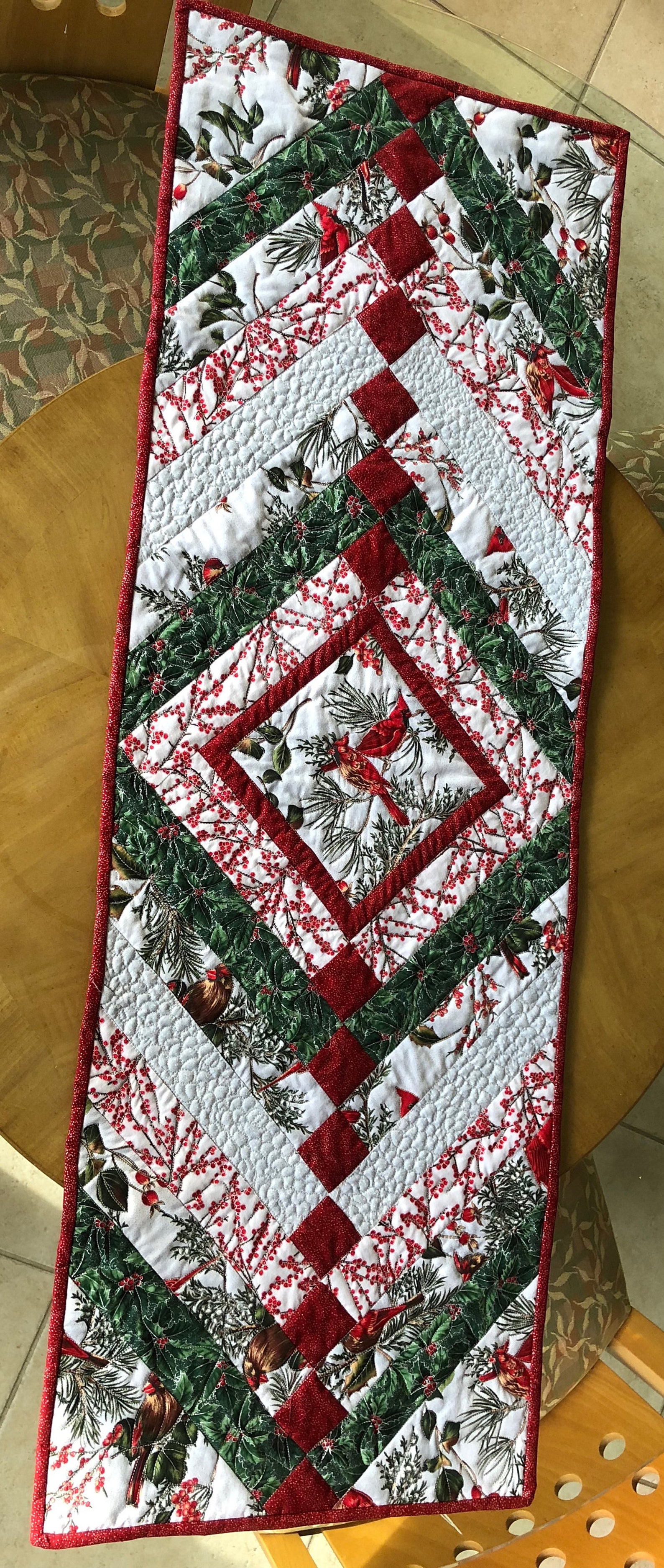 Pattern Christmas Cardinal/peacock Chevron Style Table Runner - Etsy