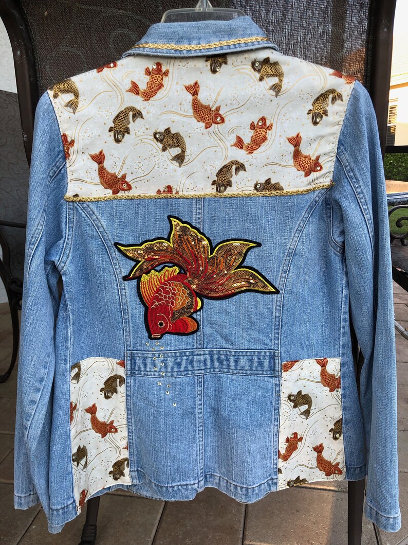 Koi Asian Fish Sequin Embellished Jean Jacket - Etsy
