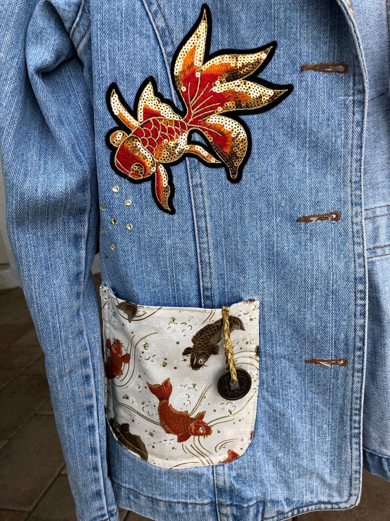 Koi Asian Fish Sequin Embellished Jean Jacket - Etsy
